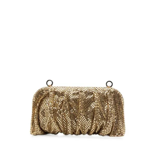 Benedetta Bruzziches Crystal Embellished Ruched Clutch Bag - Gold