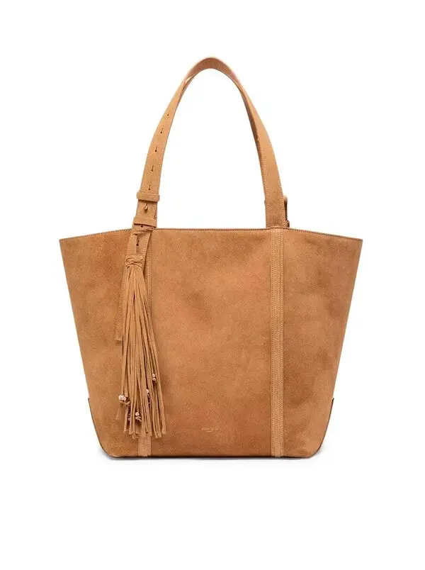 GOLDEN GOOSE 24/7 East West Bag In Suede With Fringes - Brown