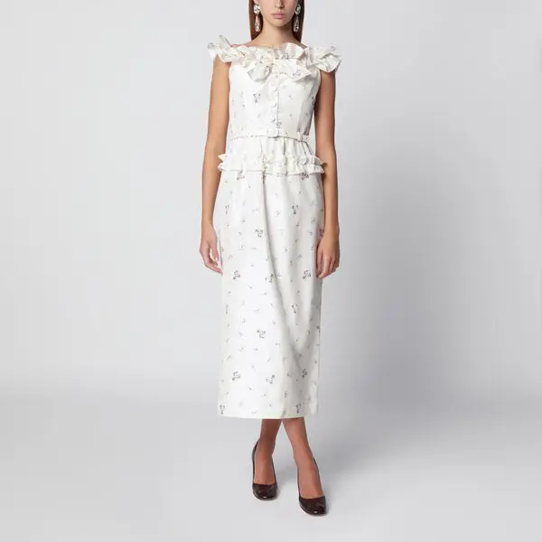 Alessandra Rich Floral Pattern Silk Midi Dress - White