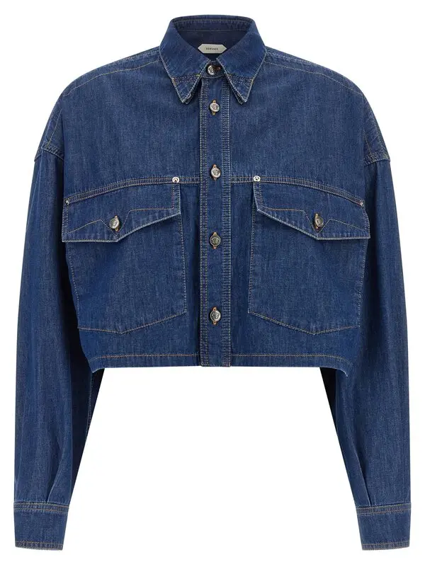 Versace Cropped Cotton Denim Shirt