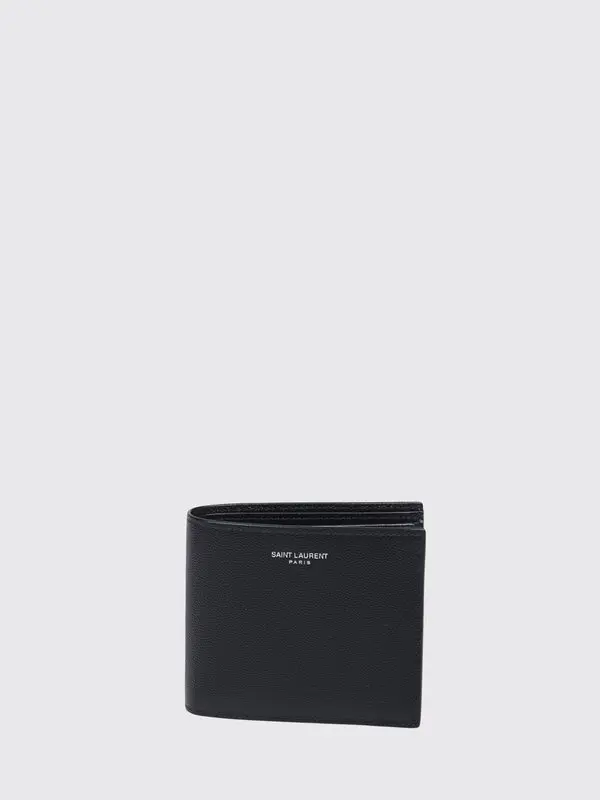 Saint Laurent Horizontal Bi-fold Wallet In Grain De Poudre Leather - Black