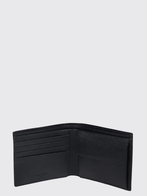 Saint Laurent Horizontal Bi-fold Wallet In Grain De Poudre Leather - Black