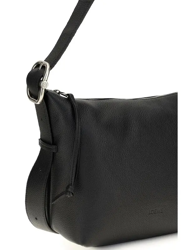 Loewe Medium Loop Hobo Bag In Grained Calfskin - Black