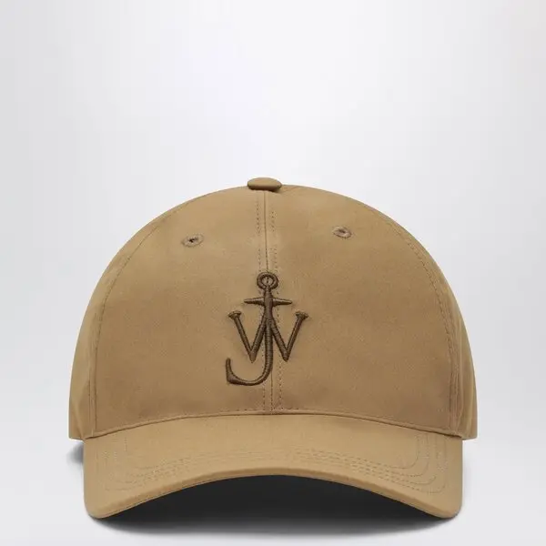 JW Anderson Baseball Cap In Beige Waxed Cotton With Anchor Embroidery - Cream