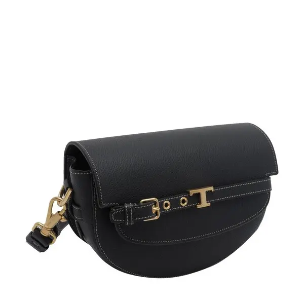 TOD'S Mini T Signature Leather Crossbody Bag - Black