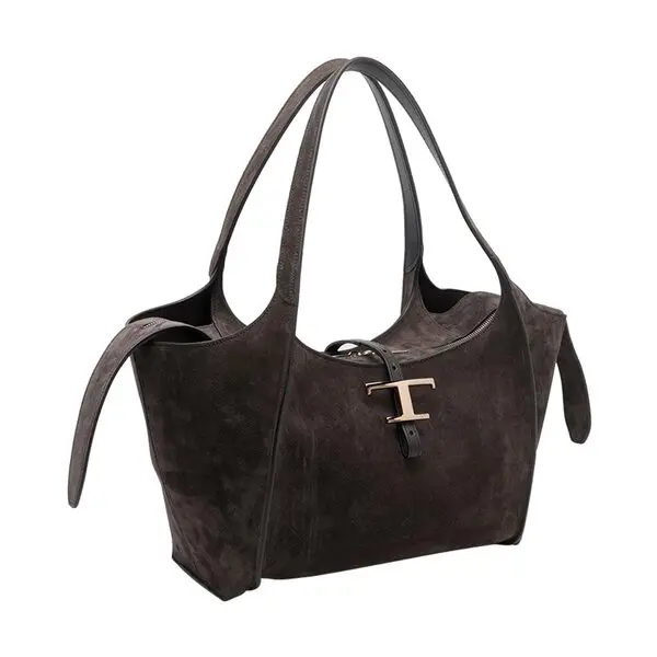 TOD'S Small Suede T Timeless Shopping Bag - Brown