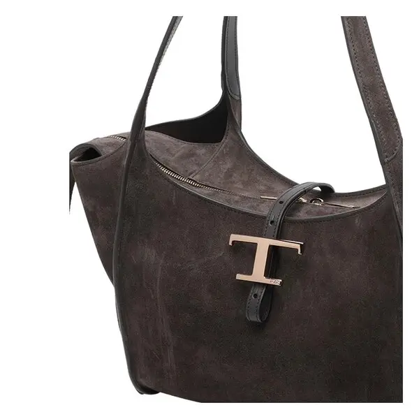 TOD'S Suede T Timeless Shopping Bag - Brown