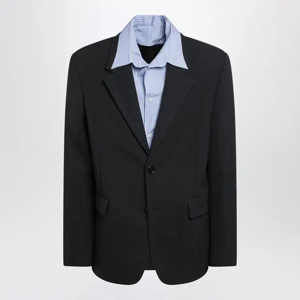 Balenciaga Dark Hybrid Overshirt In Wool Twill - Blue