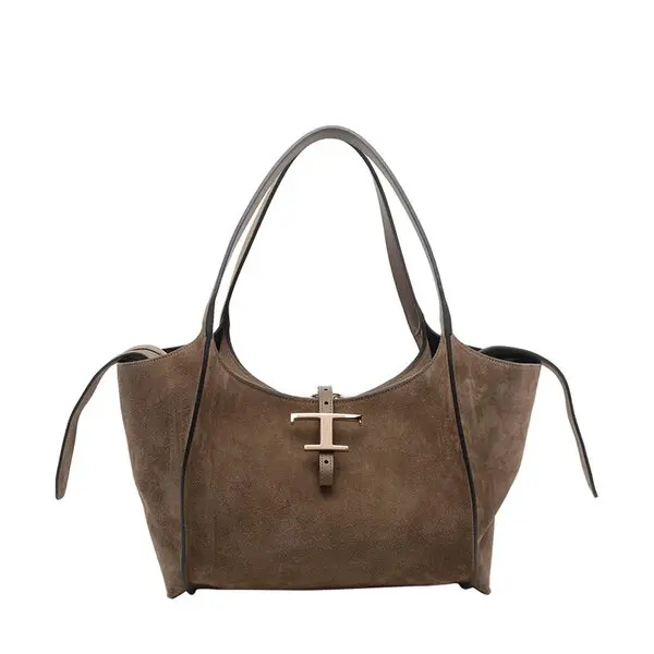 TOD'S Small Suede T Timeless Shopping Bag - Brown