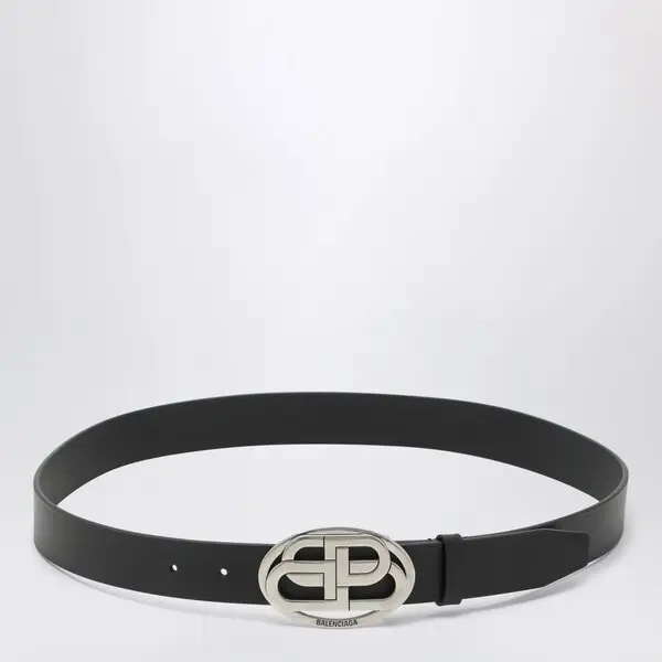 Balenciaga Leather Oval Bb Belt - Black