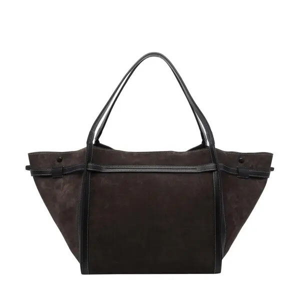 TOD'S Medium Suede T Signature Shopping Bag - Brown
