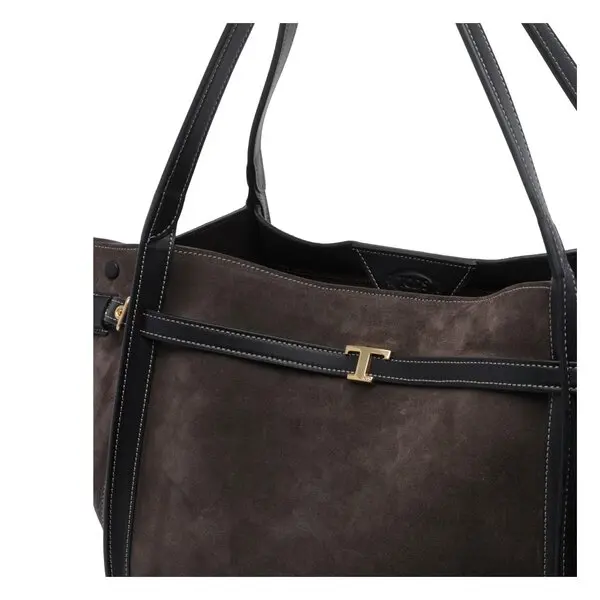 TOD'S Suede T Signature Shopping Bag - Brown