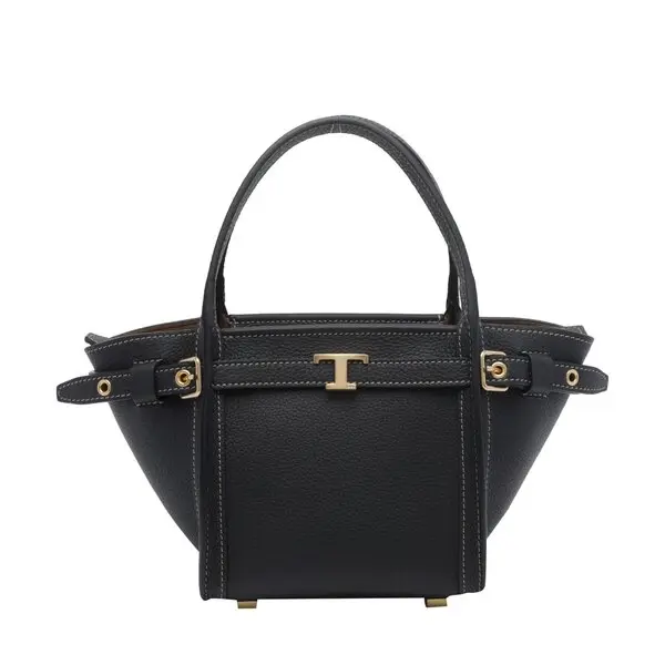 TOD'S Mini T Signature Leather Shopping Bag - Black