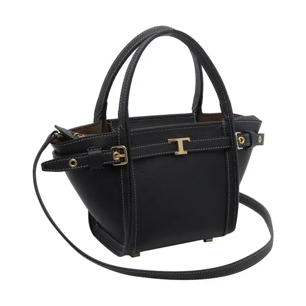 TOD'S Mini T Signature Leather Shopping Bag - Black