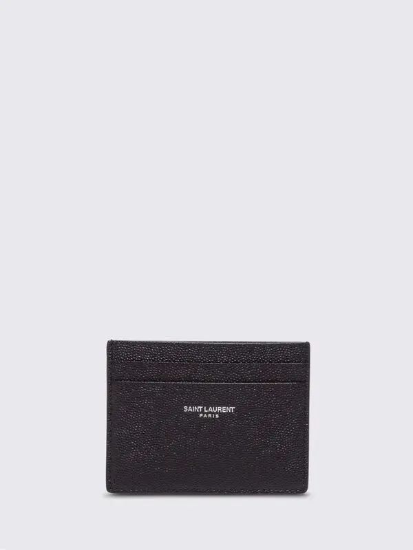 Saint Laurent Calfskin Leather Card Holder With Embossed Logo - Black