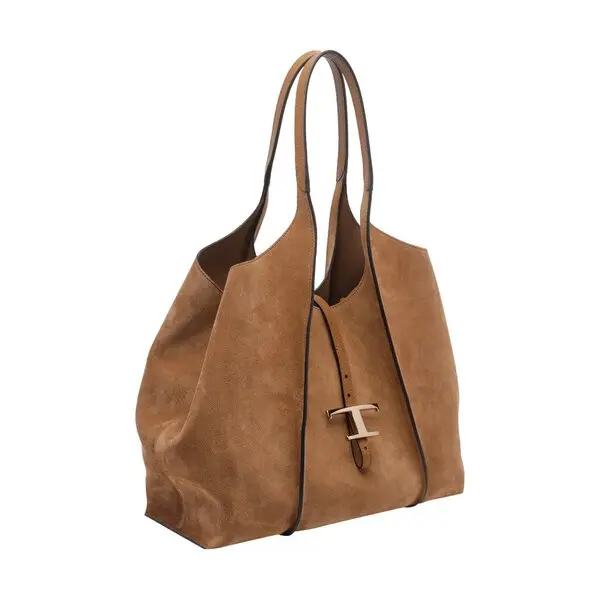 TOD'S Medium Suede T Timeless Shopping Bag - Brown