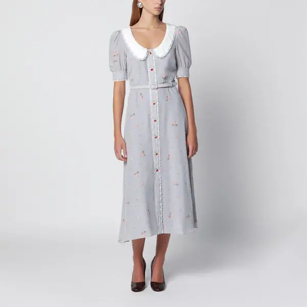 Alessandra Rich Floral-print Silk Midi Dress - Gray