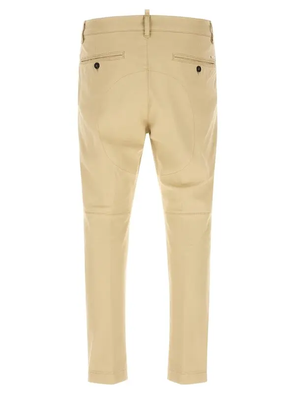 Dsquared2 Curved Cut Stretch Cotton Drill Cargo Trousers - Cream