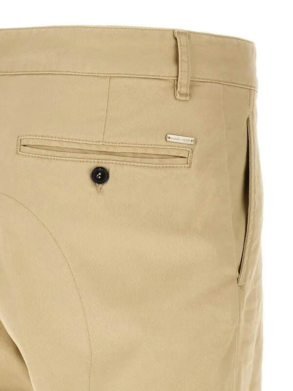 Dsquared2 Curved Cut Stretch Cotton Drill Cargo Trousers - Cream