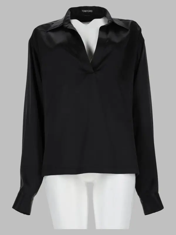 TOM FORD Silk V-neck Blouse - Black