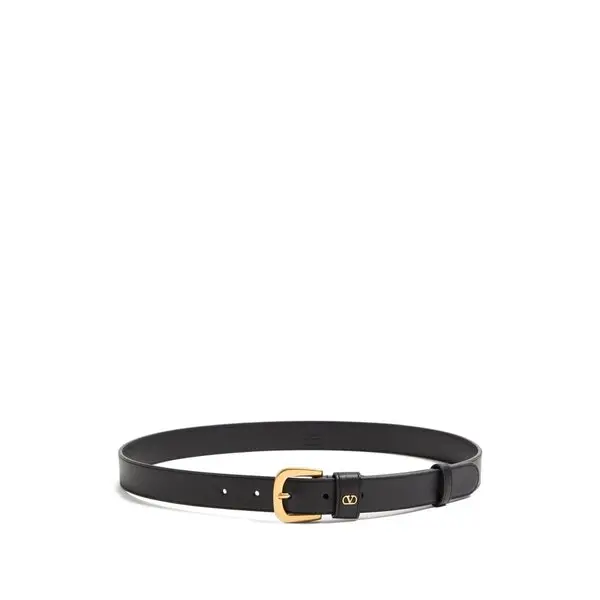 Valentino Garavani Leather Logo Plaque Belt - Black