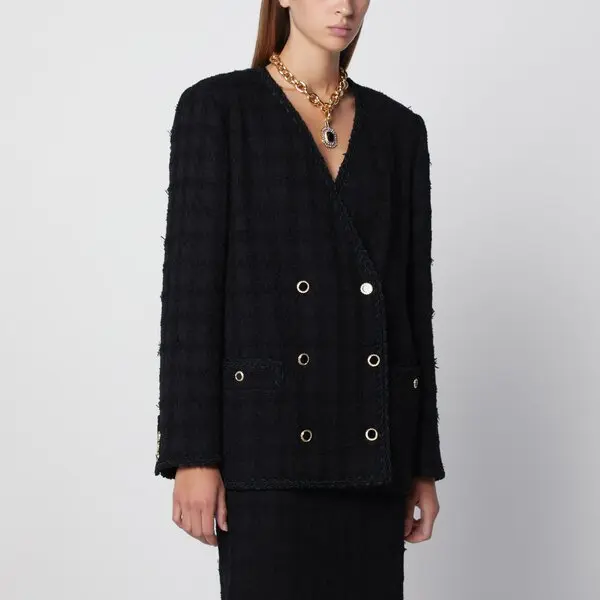 Alessandra Rich Double-breasted Boucle Tweed Jacket