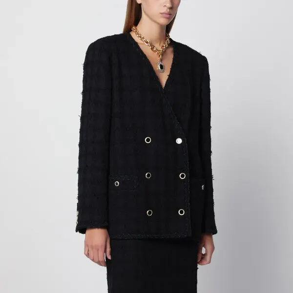 Alessandra Rich Double-breasted Boucle Tweed Jacket - Black