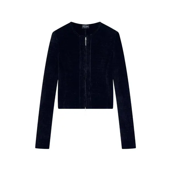 Giorgio Armani Fitted Chenille-effect Zip Jacket - Blue