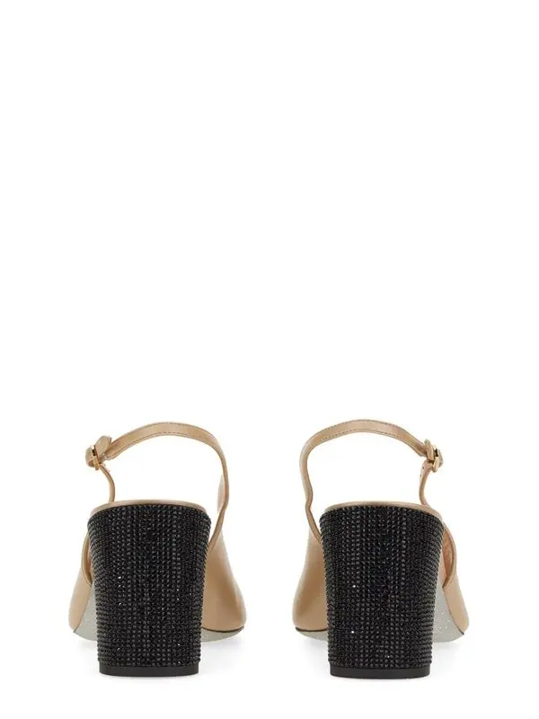 Rene Caovilla Sling Back With Rhinestones - Cream