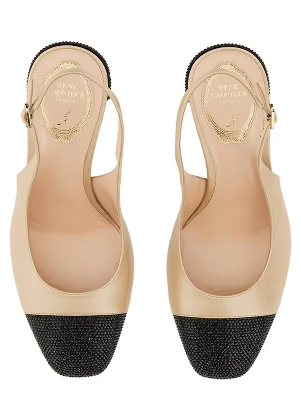 Rene Caovilla Sling Back With Rhinestones - Cream