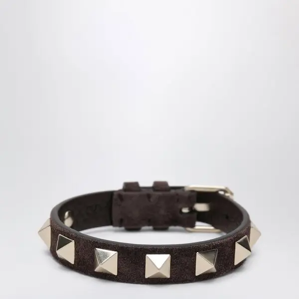 Valentino Garavani Rockstud Bracelet In Ebony Suede Leather - Brown