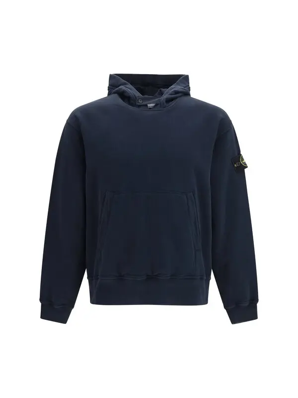 Stone Island Hooded Sweatshirt With Front Pocket - Blue