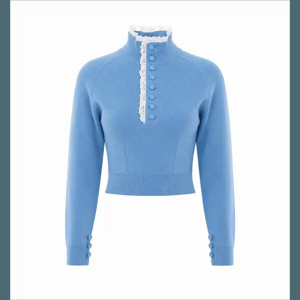 Chloé Wool Knit Sweater With Lace Details - Blue
