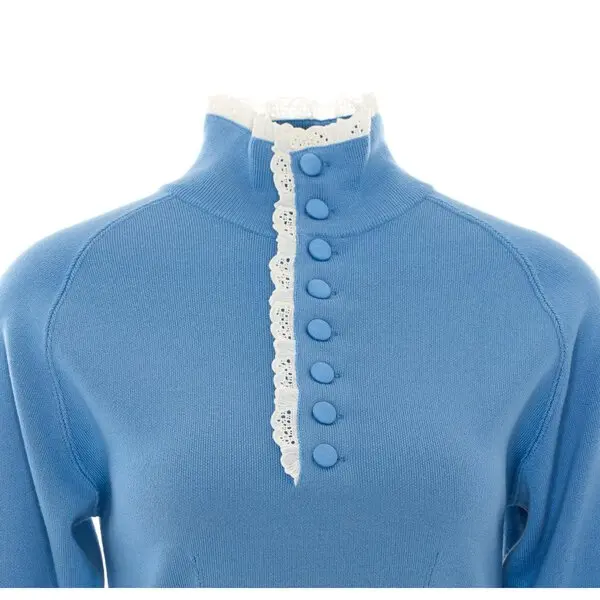 Chloé Wool Knit Sweater With Lace Details - Blue