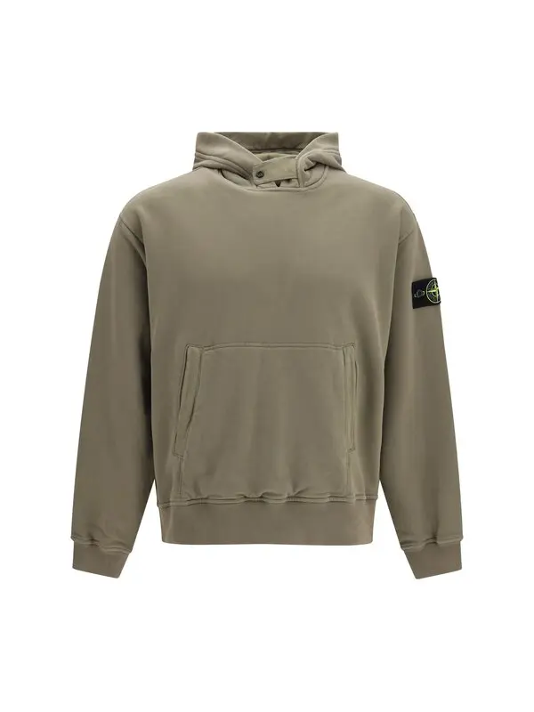 Stone Island Hooded Sweatshirt With Front Pocket - Green