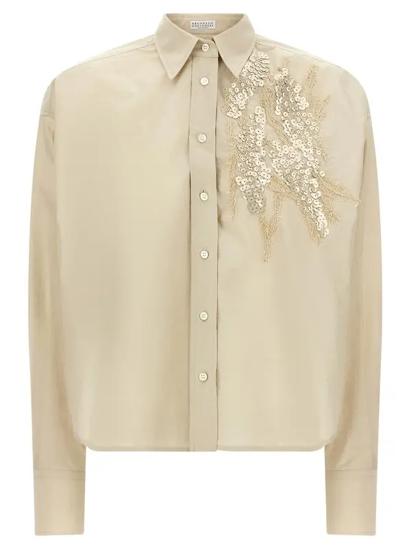 Brunello Cucinelli Dazzling Seabed Embroidery Shirt - Cream