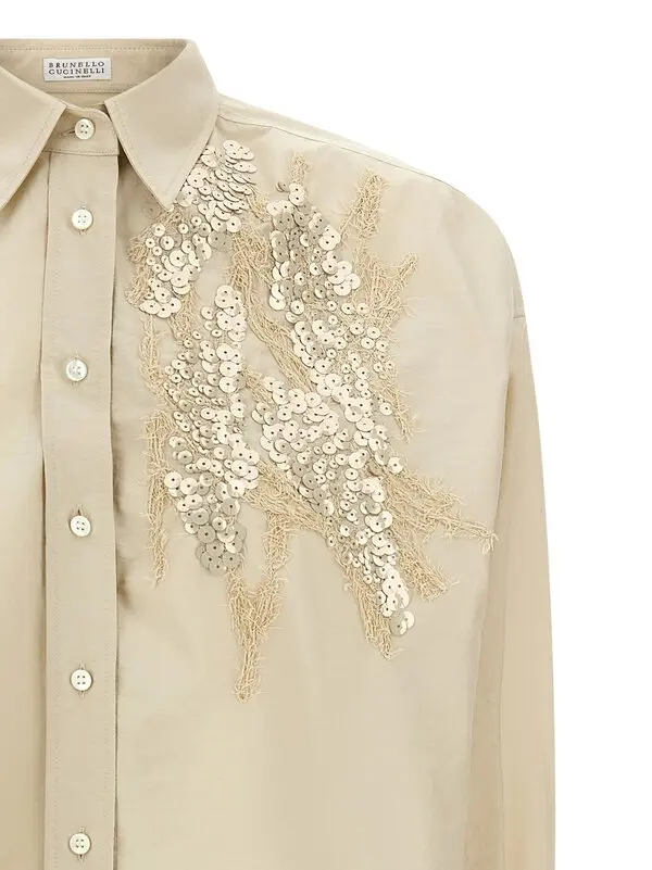 Brunello Cucinelli Dazzling Seabed Embroidery Shirt - Cream