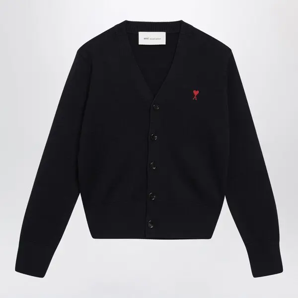 AMI Paris Navy De Coeur Wool Cardigan - Blue