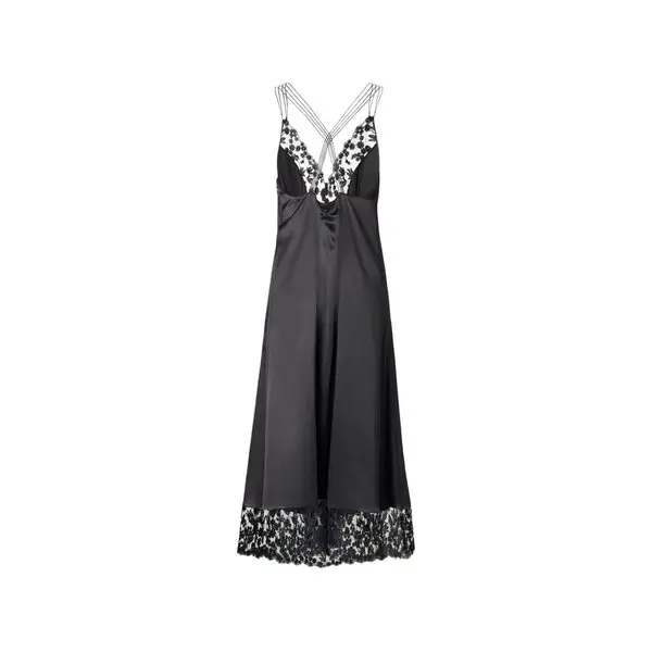 Fendi Silk Lace Midi Slip Dress - Black