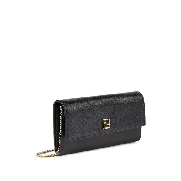 Fendi Leather Continental Wallet With Chain Strap