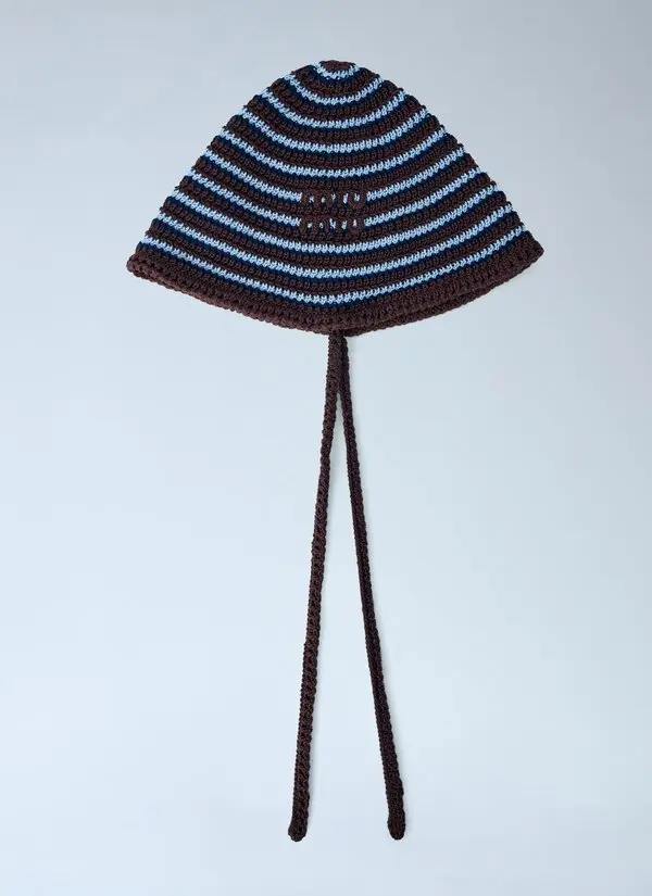 Miu Miu Striped Crochet Hat With Ties