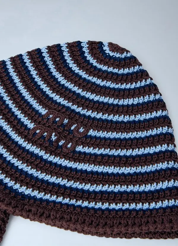 Miu Miu Striped Crochet Hat With Ties