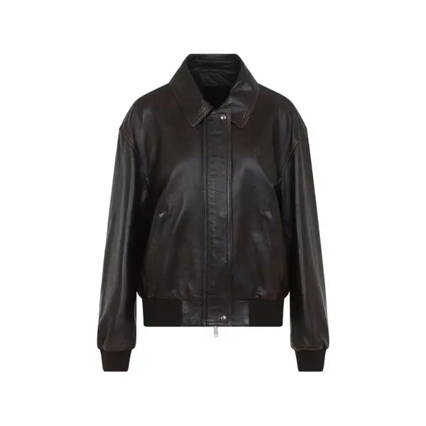 Prada Leather Bomber Jacket - Brown