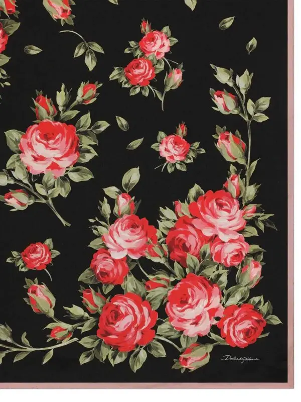 Dolce & Gabbana 90x90 Cm Silk Twill Scarf With A Rose Bouquet Print - Black