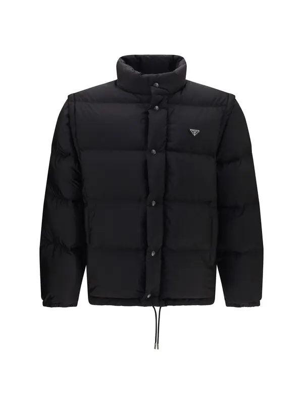 Prada Puffer Jacket Re-nylon With Triangle Logo - Black