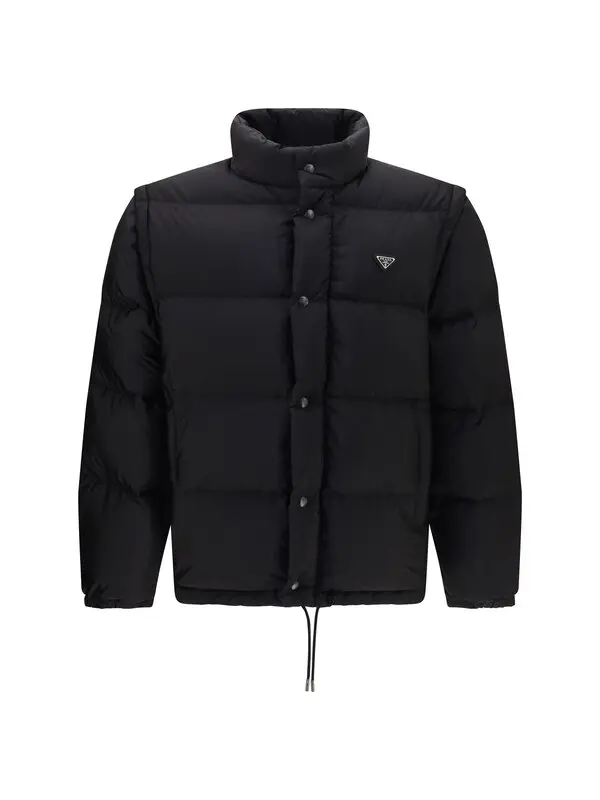 Prada Re-nylon Triangle Logo Puffer Jacket - Black