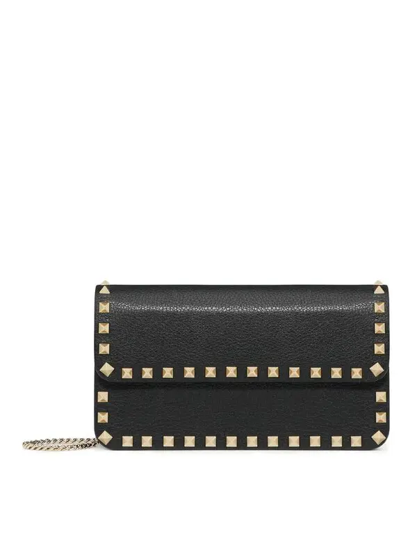 Valentino Garavani Rockstud Chain Pouch In Garnet Calfskin - Black