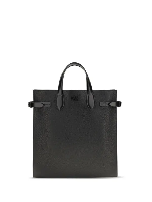 Valentino Garavani Medium Antibes Grained Leather Shopping Bag - Black