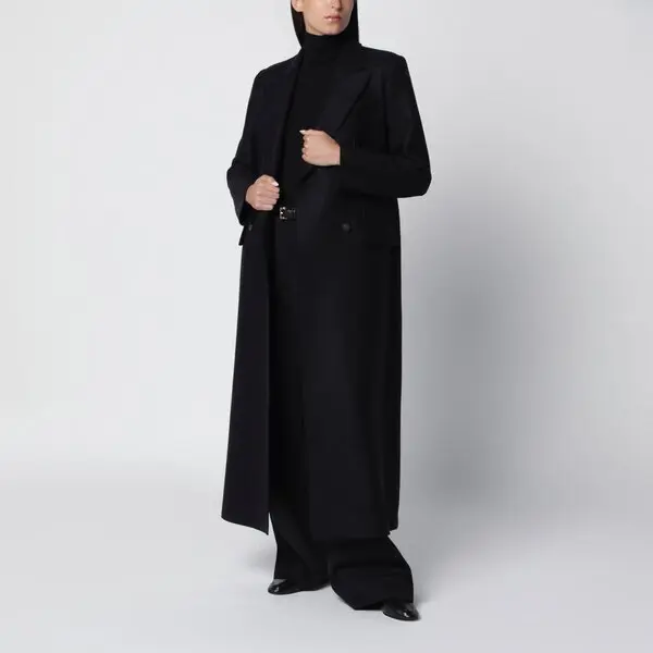Harris Wharf London Long Double-breasted Wool Coat - Black