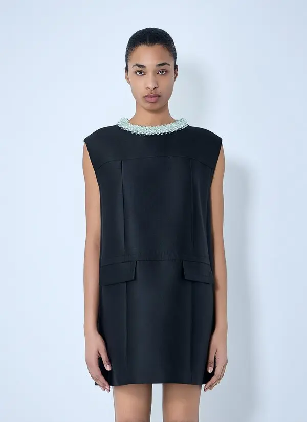 Prada Embellished Neckline Sleeveless Dress - Black